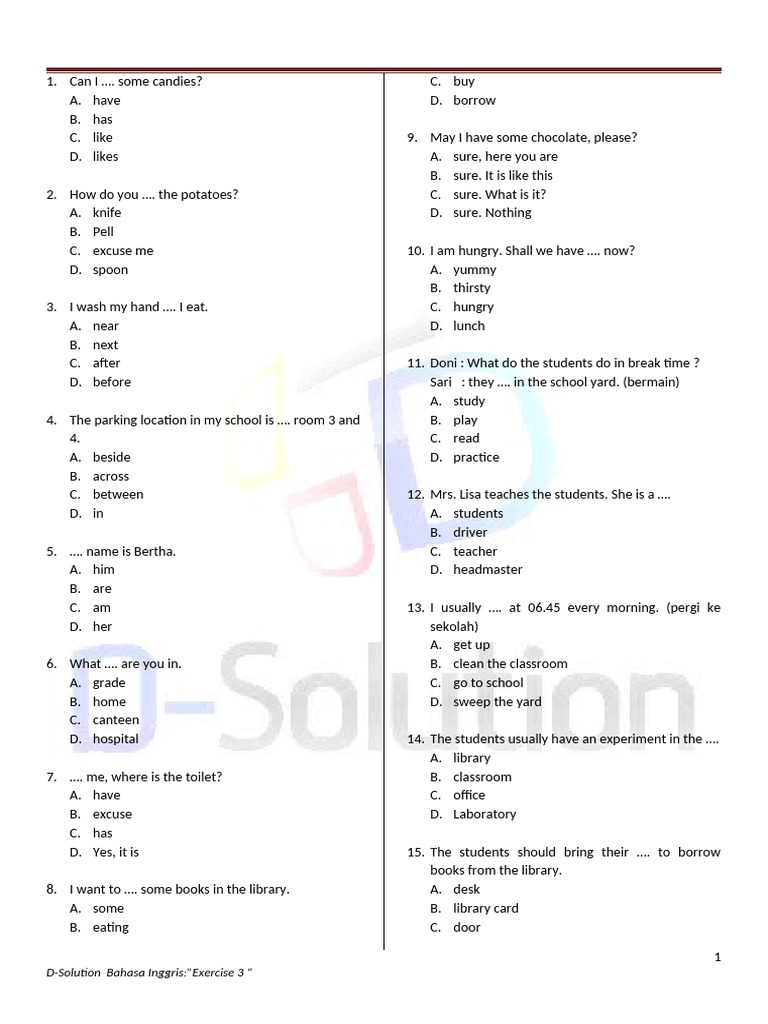 Soal Bahasa Inggris Kelas 5 Semester 2 Exercise | PDF | Foods | Cuisine