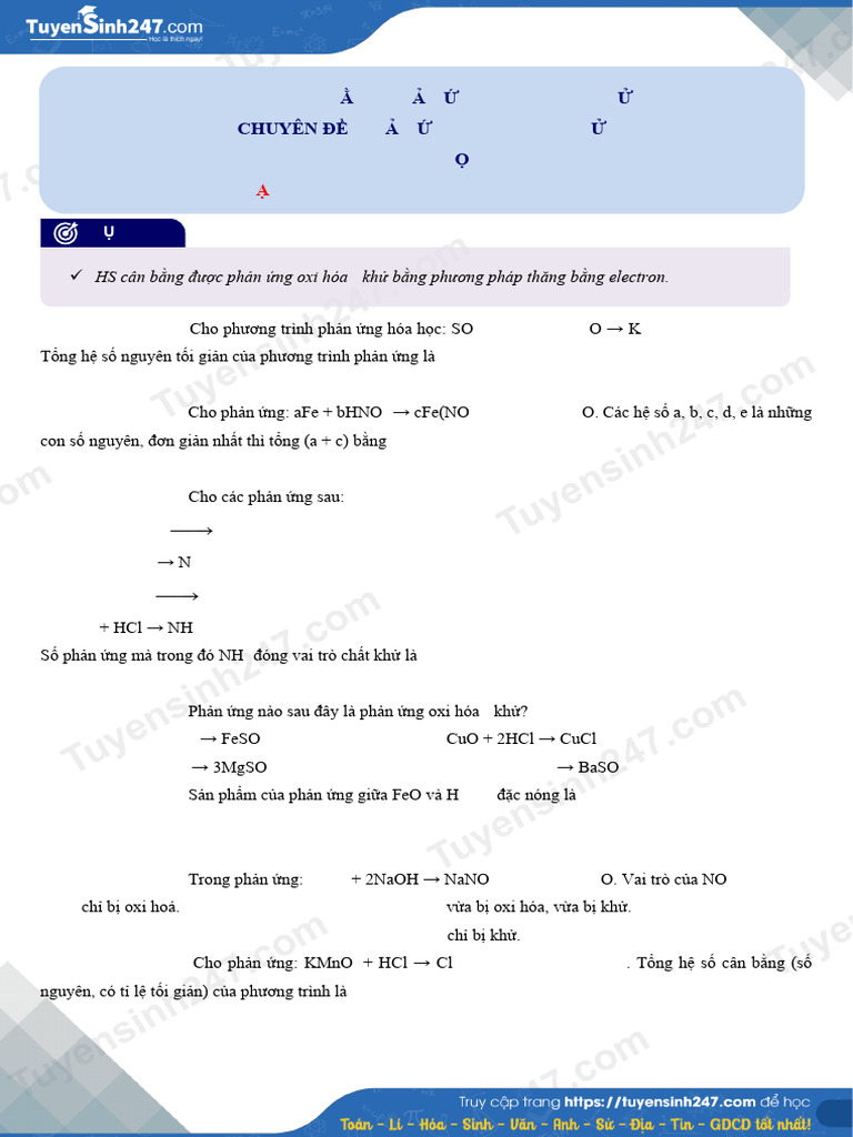 De Thi BTVN Can Bang Phan Ung Oxi Hoa Khu 1669793258 | PDF