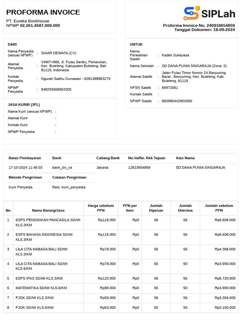 Proforma Invoice SD Dana Punia | PDF