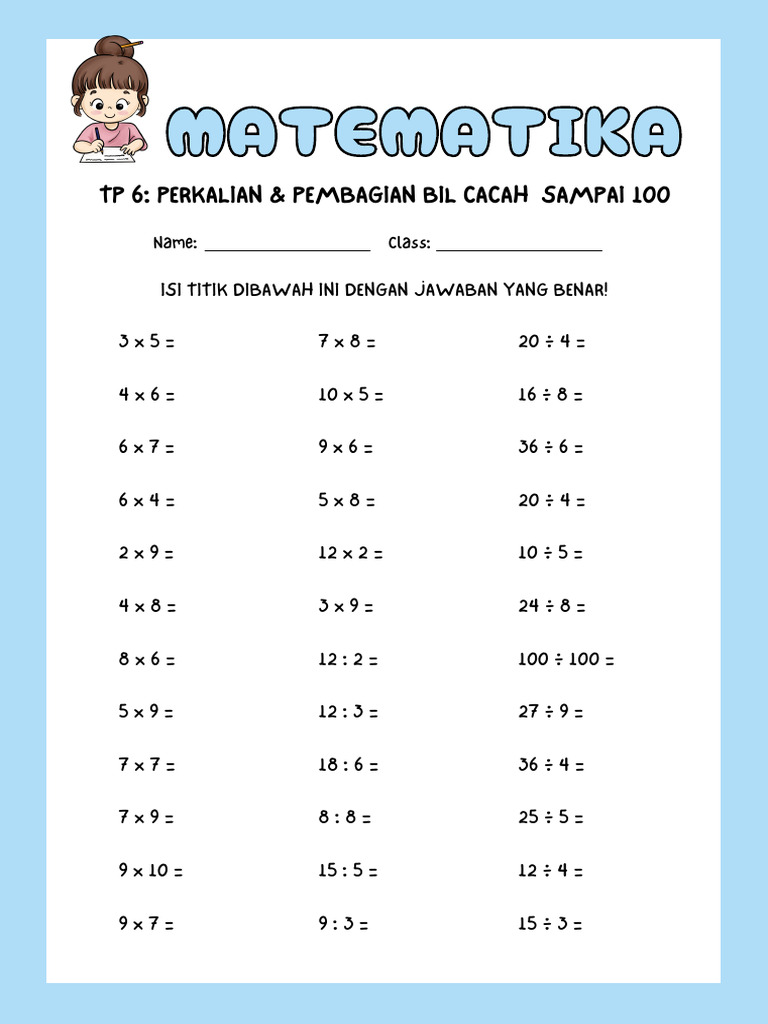 Multiplication and Division Mental Arithmetic Math Digital Worksheet in ...