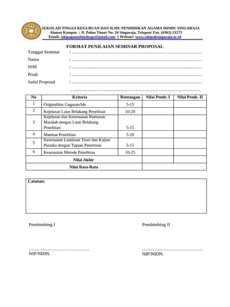 Format Penilaian Seminar Proposal | PDF