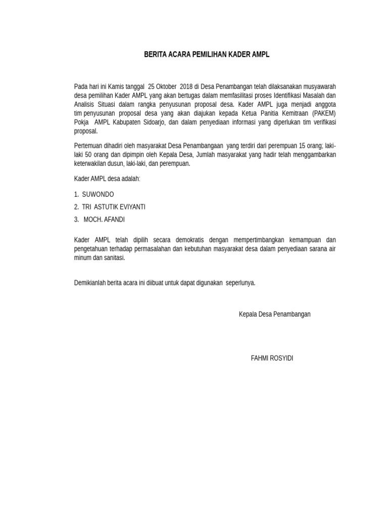 Pemilihan Kader AMPL Desa | PDF