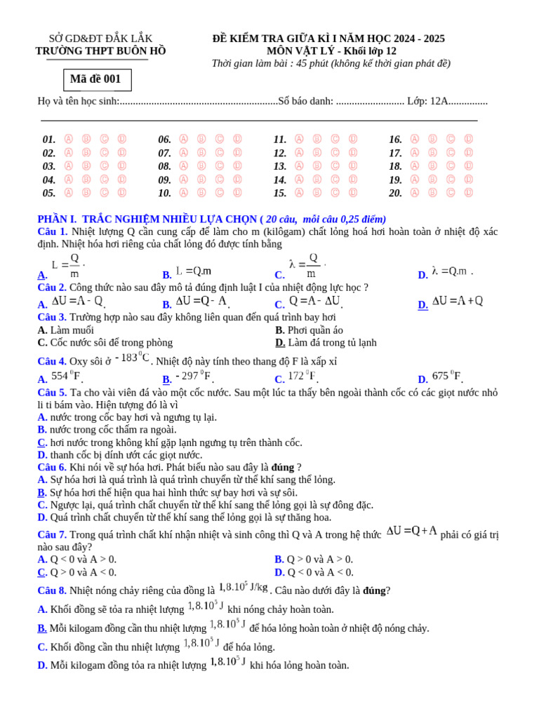 ĐỀ KIỂM TRA GK1 2425 LỚP 12 THEO PHOM MỚI | PDF