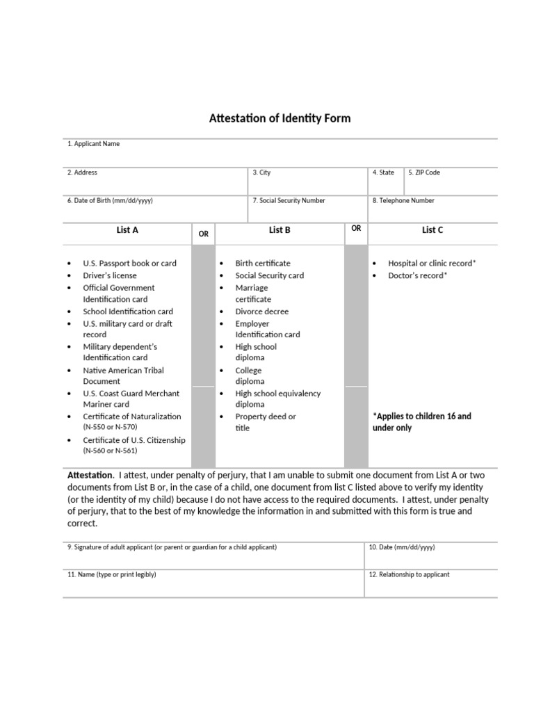 Attestation of Identity Form Guide | PDF | Identity Document ...
