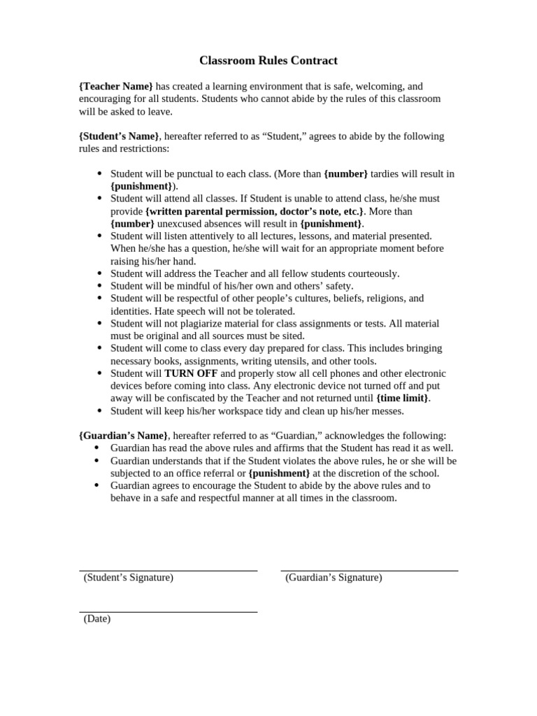 Classroom Rules Contract | PDF