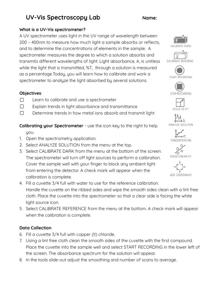 UV-Vis Spectroscopy Lab | PDF | Ultraviolet–Visible Spectroscopy ...