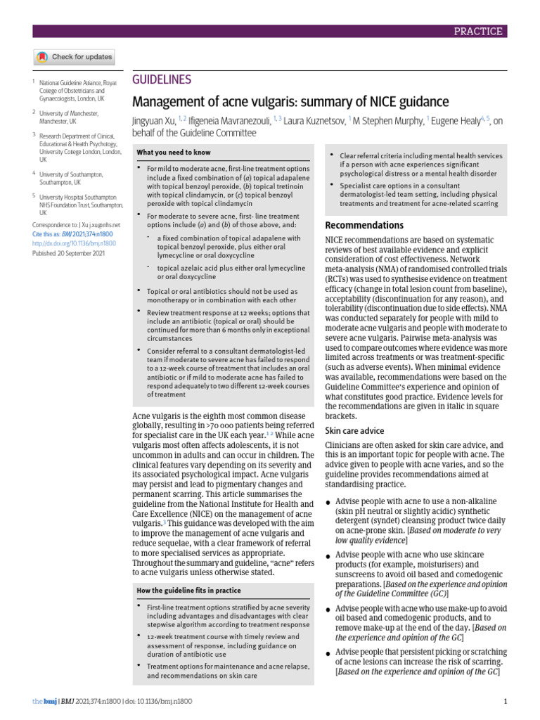 NICE Guidelines for Acne Vulgaris Management | PDF | Dermatology | Medicine