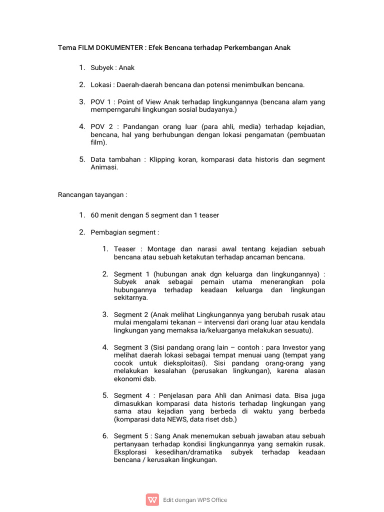 Script Film Dokumenter Anak dan Bencana | PDF
