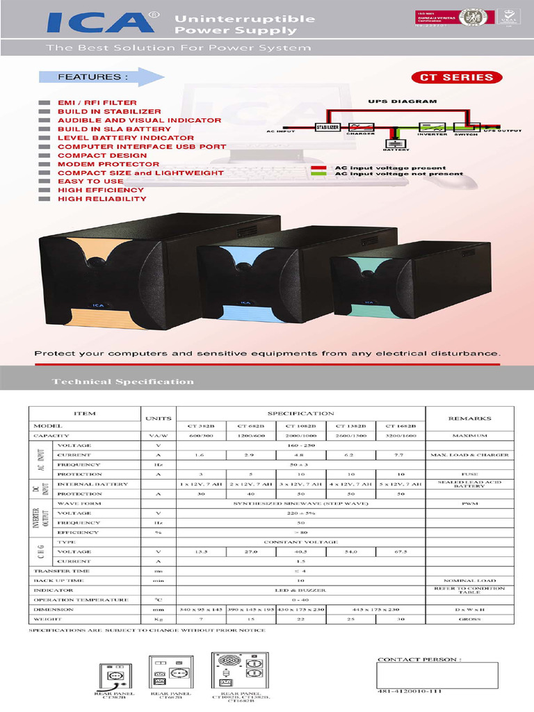 UPS ICA CT Series Specs | PDF