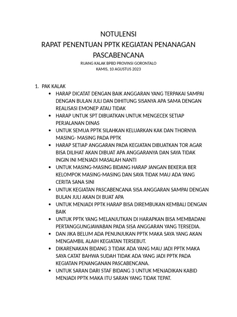 Notulensi Rapat Bidang 3 | PDF | Karier & Perkembangan | Bisnis