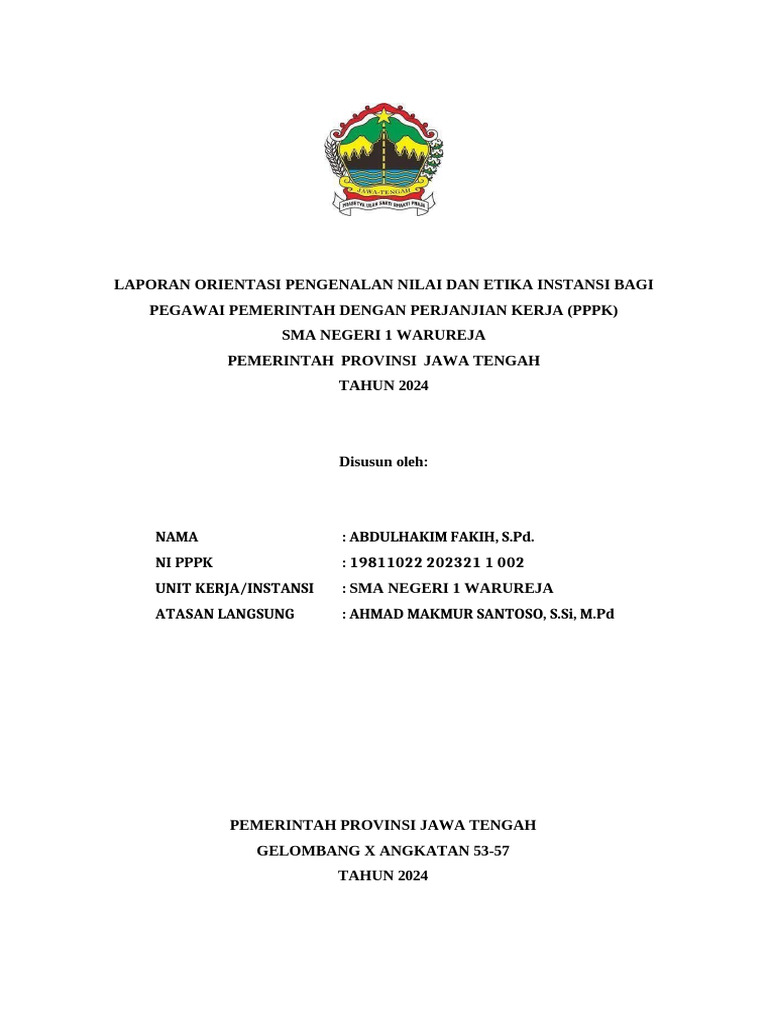 Draf - 10-11-2024 LAPORAN - ORIENTASI - ETIKA - DAN - NILAI - PPPK - 2024 | PDF | Karier ...