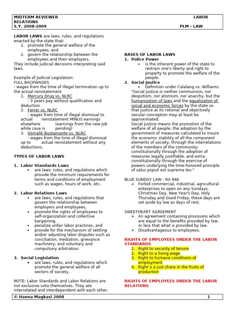 Labor Relations Law Midterm Reviewer | PDF | Employment | Trade Union
