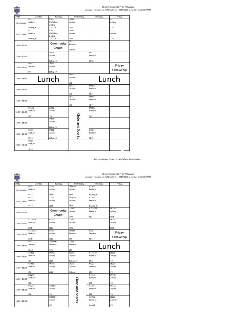 Lectures Timetable Chief Mazengo Second Draft | PDF | Academic Term | Academia