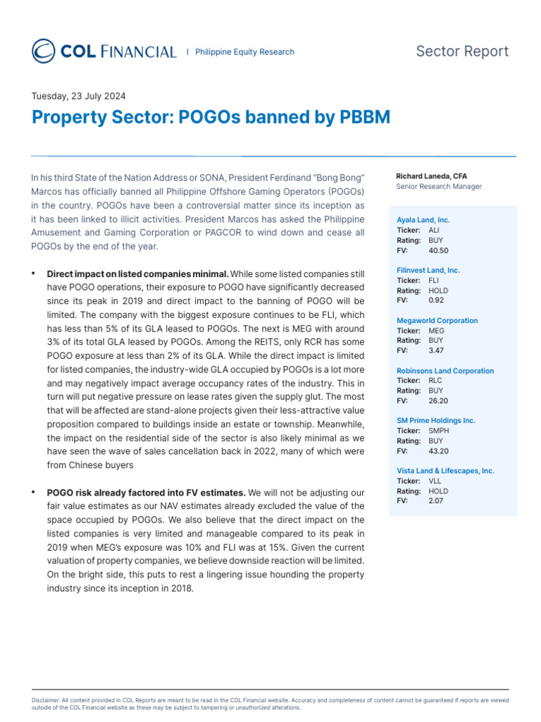 Impact of POGO Ban on Philippine Property | PDF