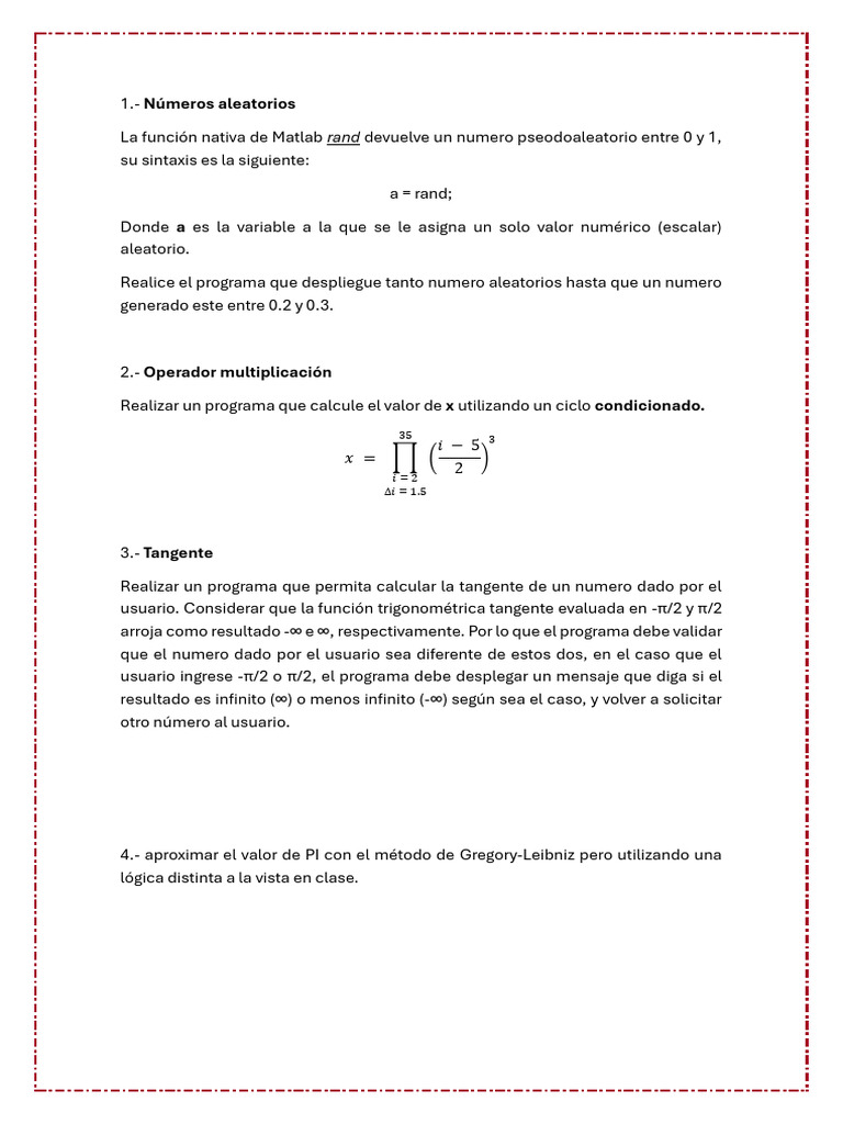 Programas Matlab: Números, Tangente y PI | PDF | Pi | Entero
