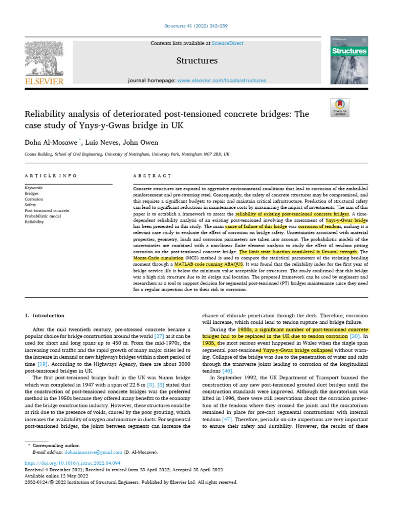 Reliability of Deteriorated Concrete Bridges | PDF | Prestressed ...