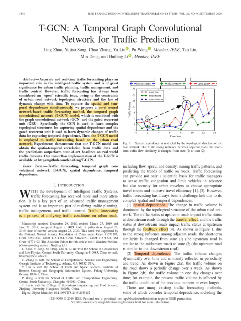 T-GCN A Temporal Graph Convolutional Network For Traffic Prediction | PDF | Autoregressive ...