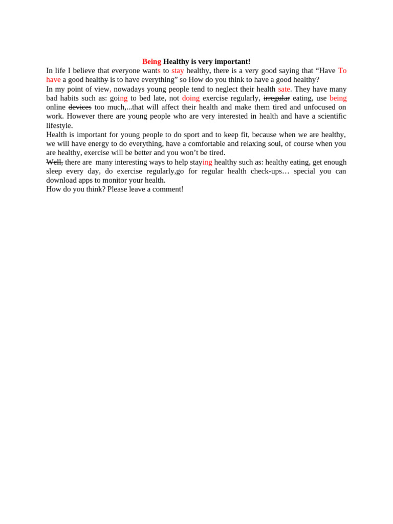 Being Healthy Is Very Important | PDF