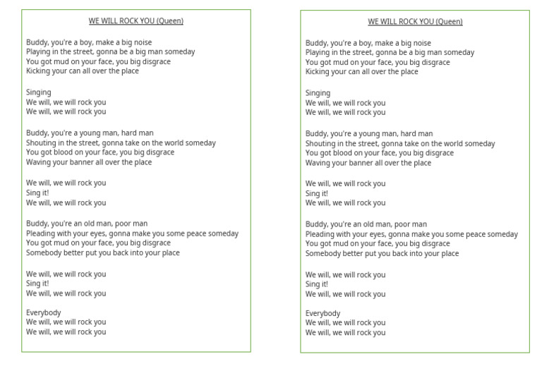 Iconic "We Will Rock You" Lyrics | PDF | Art