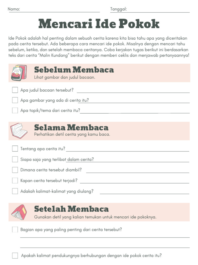 Worksheet For Main Idea | PDF