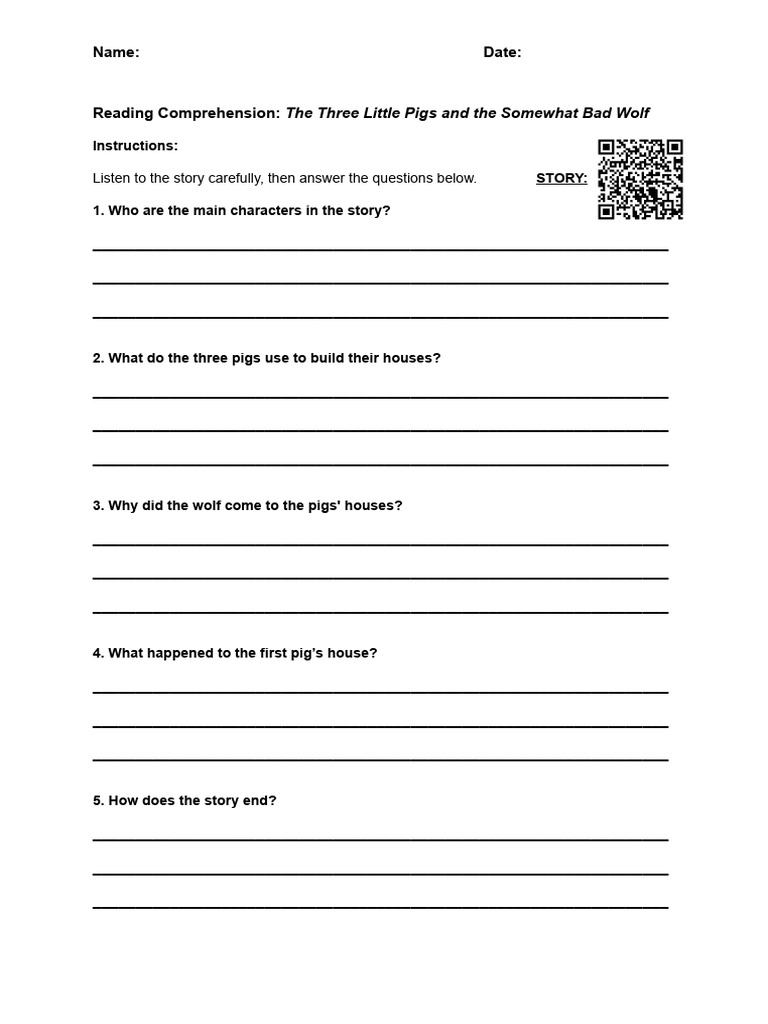 Three Little Pigs Reading Comprehension | PDF