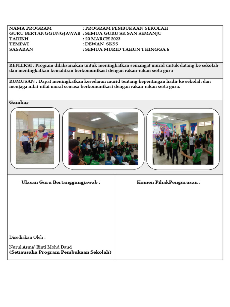 Opr Program Pembukaan Sekolah | PDF