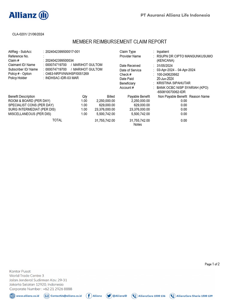 Claims Paid 2024042399500034 | PDF
