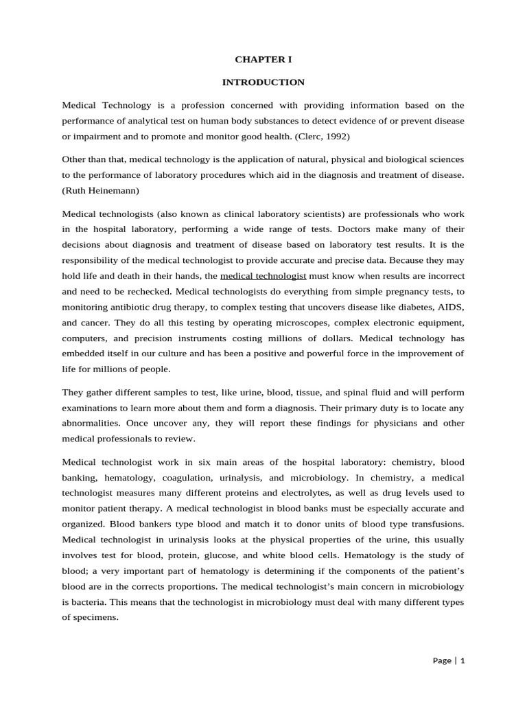 Research Paper-Medical Technology Profession | PDF | Medical Laboratory ...
