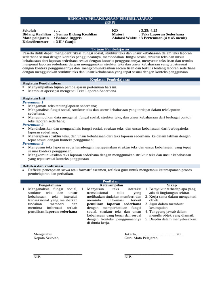 RPP Teks Laporan Sederhana | PDF