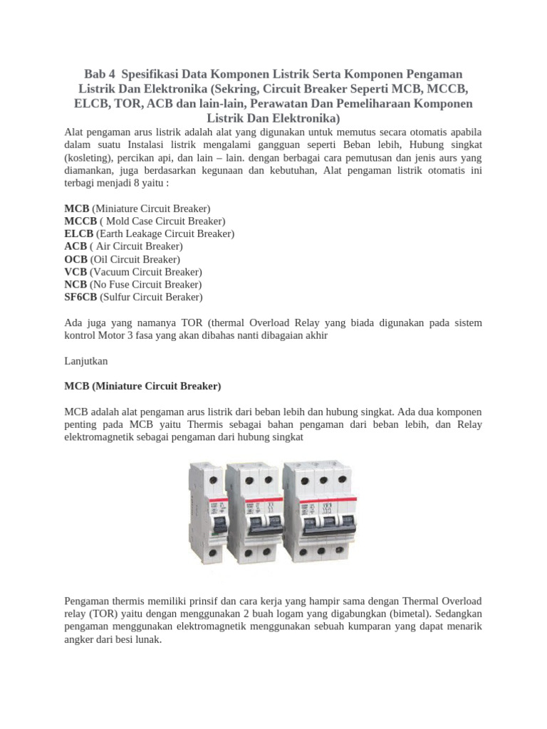 Bab 4 Spesifikasi Data Komponen Listrik Serta Komponen Pengaman Listrik ...