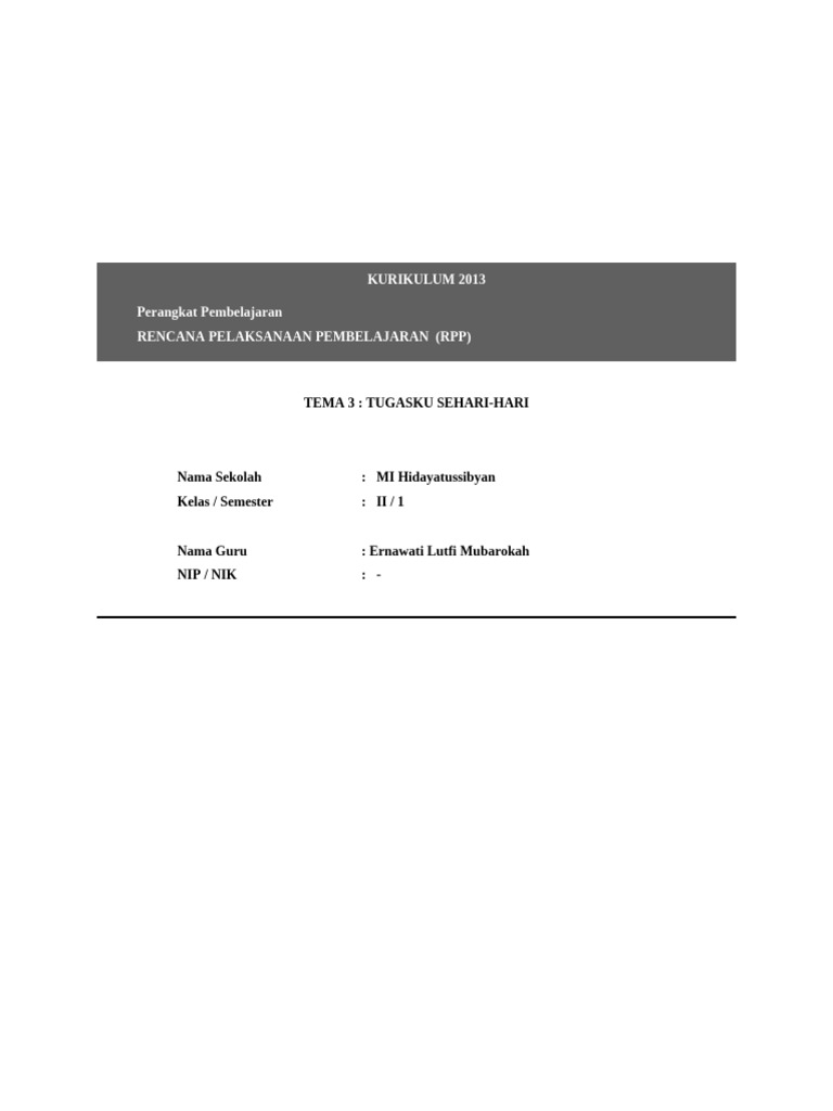 Kelas 2 Semester 1 Tema 3 Tugasku Sehari - Hari | PDF