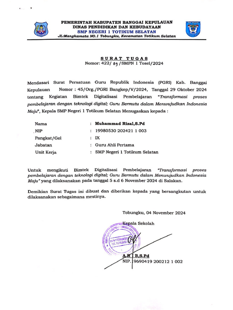 Surat Tugas Muh. Rizal | PDF