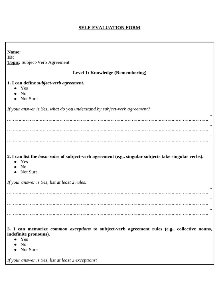 Self-Evaluation Form (36 B N) | PDF | Grammatical Number | Plural