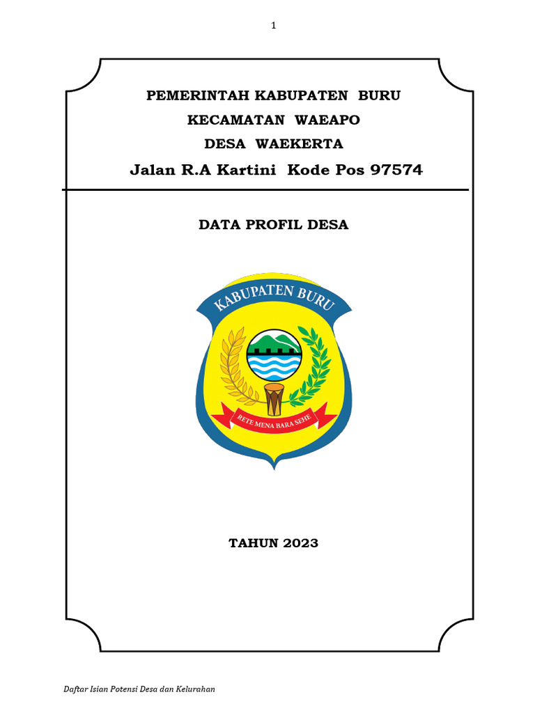 FORM 2 Data Potensi Desa (PROFIL DESA (40 Hal) 2023 | PDF
