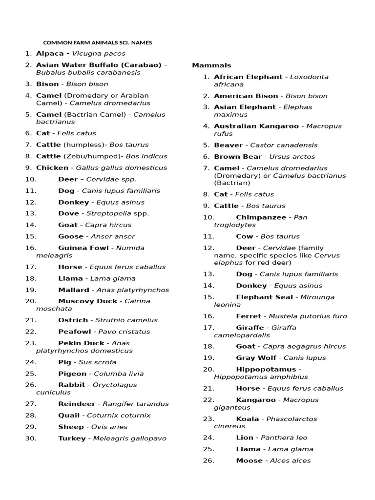 AnSci-Sci-Names | PDF | Camel