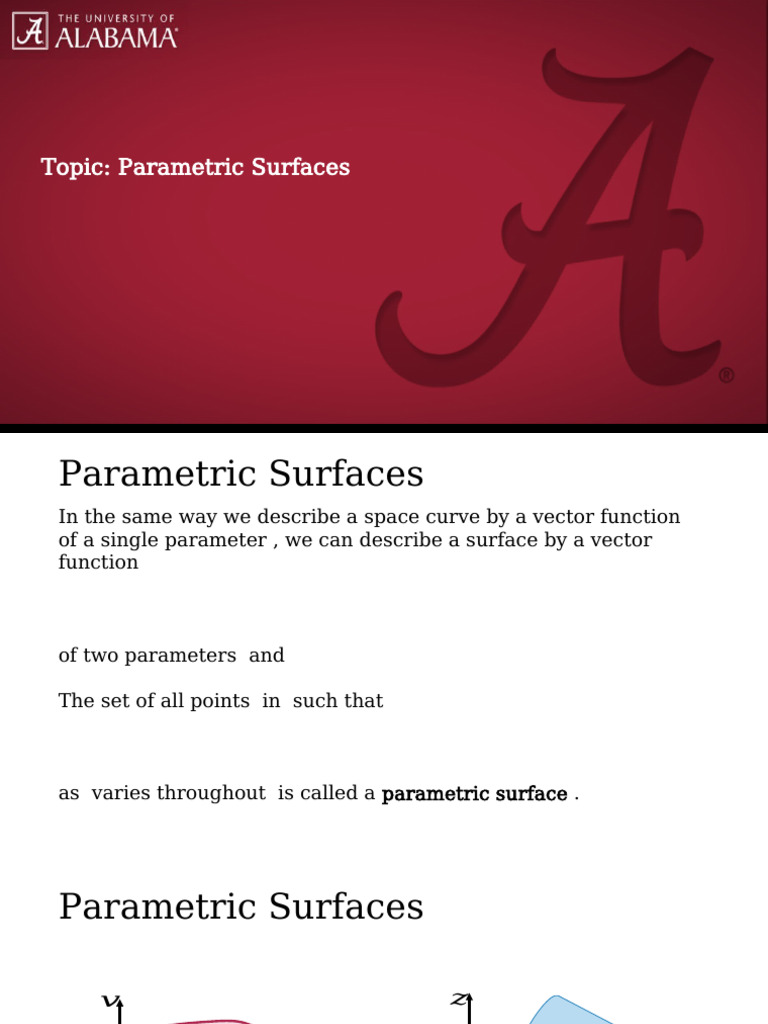 Topic 30 - Parametric Surfaces | PDF | Tangent | Area