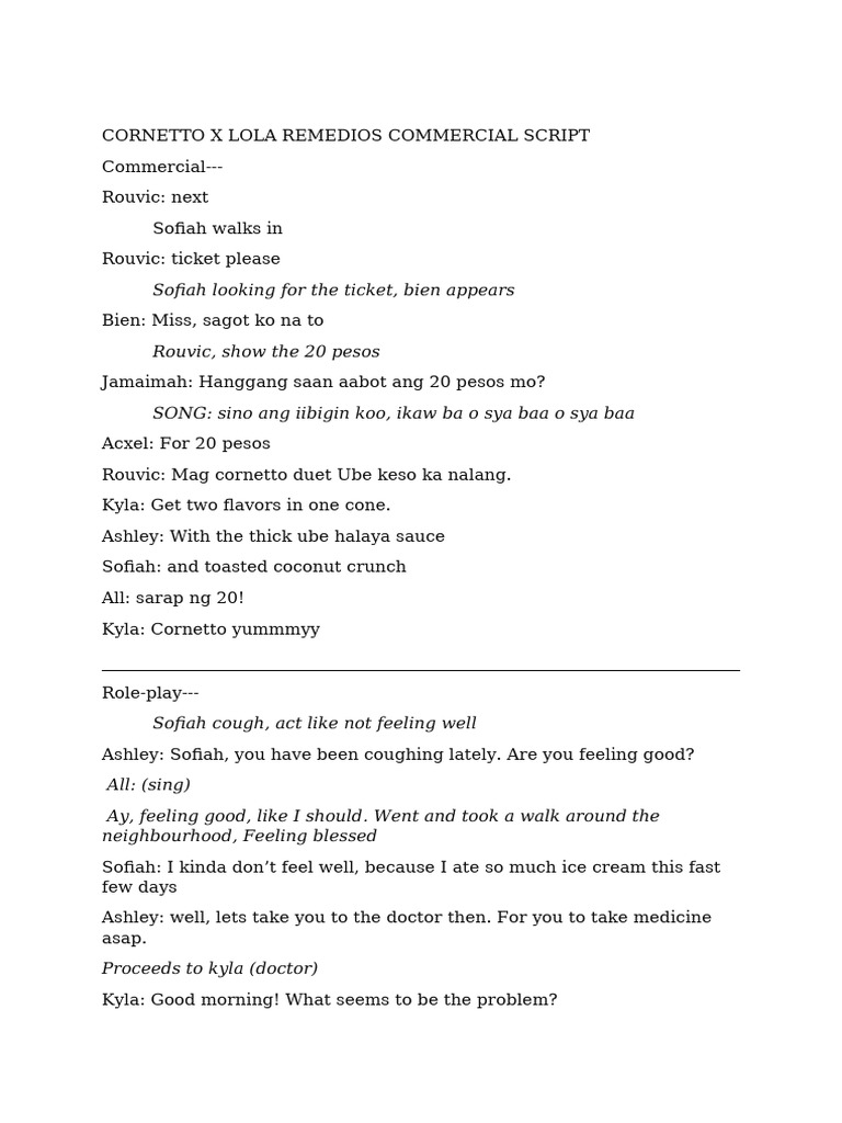 Cornetto X Lola Remedios Commercial Script | PDF | Cooking, Food & Wine | Art