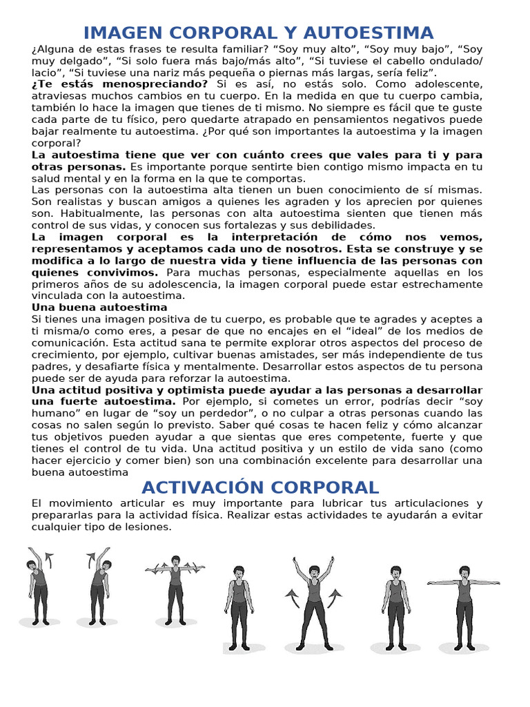 Imagen Corporal y Autoestima en Adolescentes | PDF | Autoestima ...