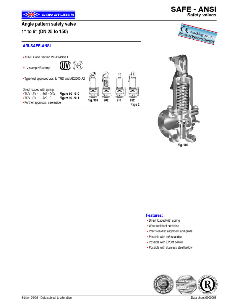 ARI SAFE Ansi Pressure Safety Valve Semi Nozzle | PDF | Pressure ...
