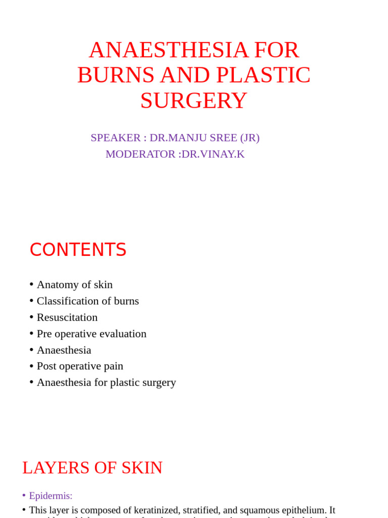 Anaesthesia For Burns and Plastic Surgery | PDF | Burn | Skin