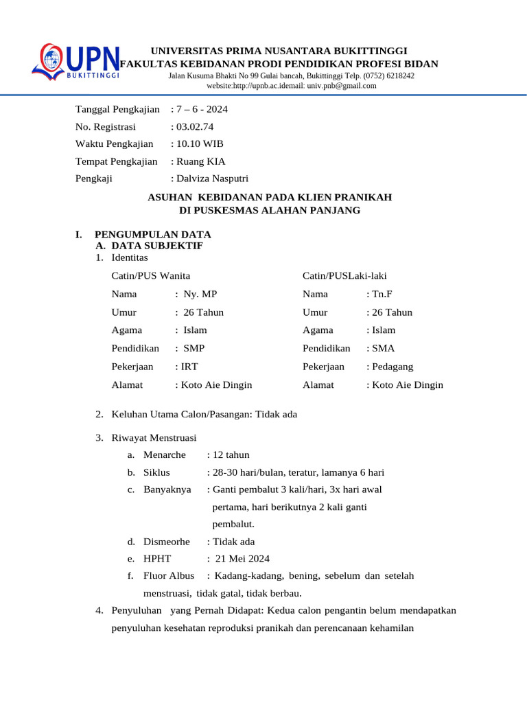 SOAP Askeb Pranikah Dan Prakonsepsi | PDF | Kesehatan Holistik | Sains ...