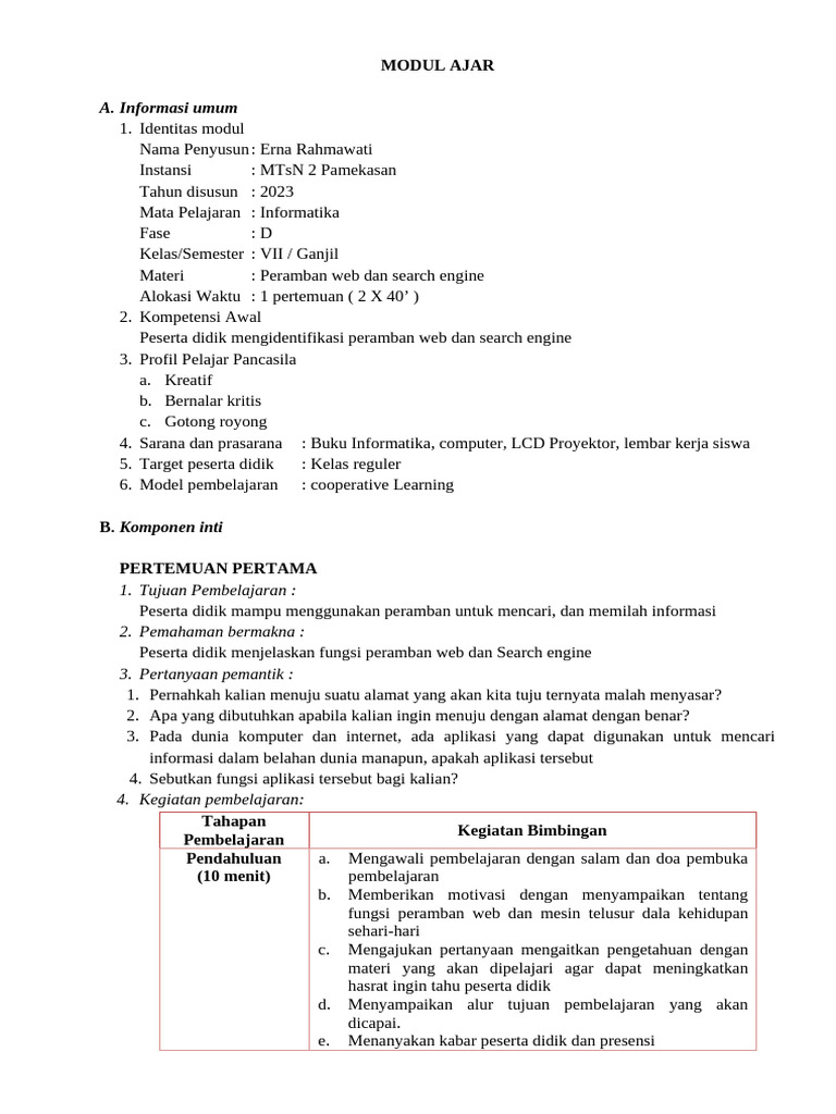Form MODUL AJAR - Peramban Web | PDF | Karier & Perkembangan