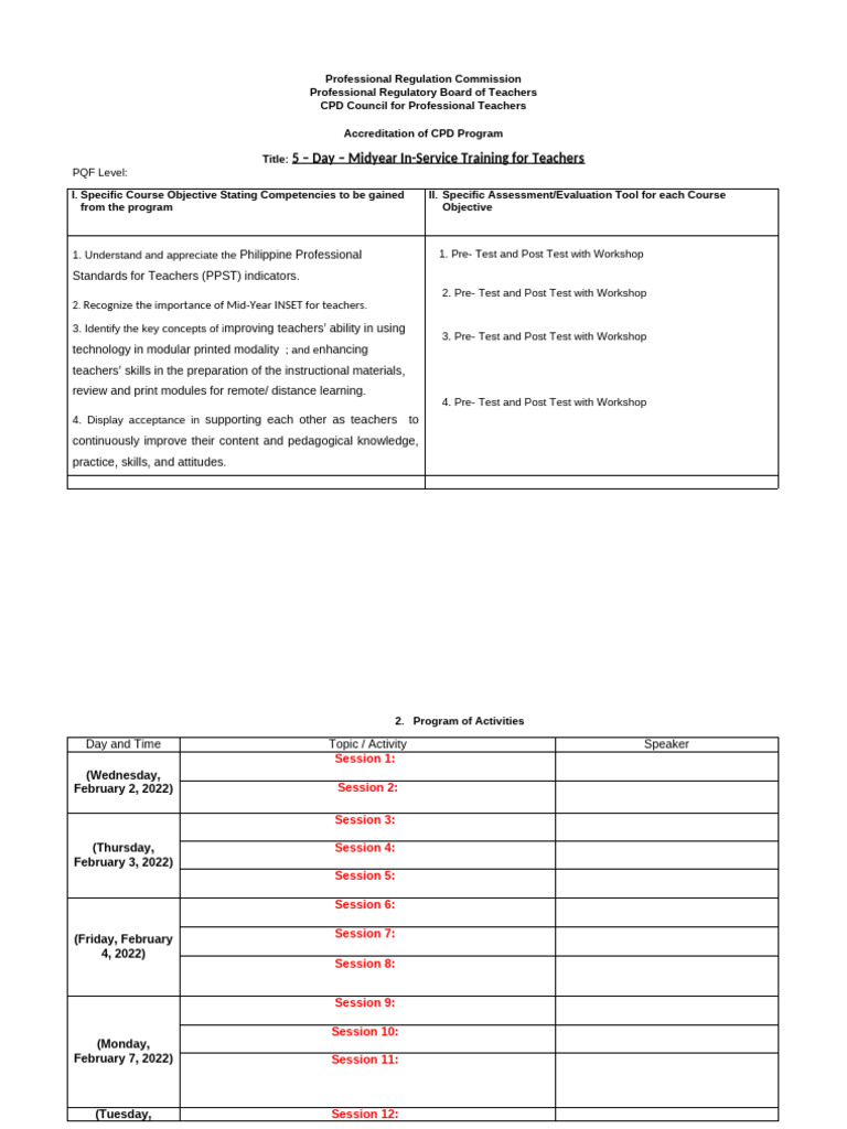 4-PROGRAM-OF-ACTIVITIES | PDF | Teachers | Professional Development