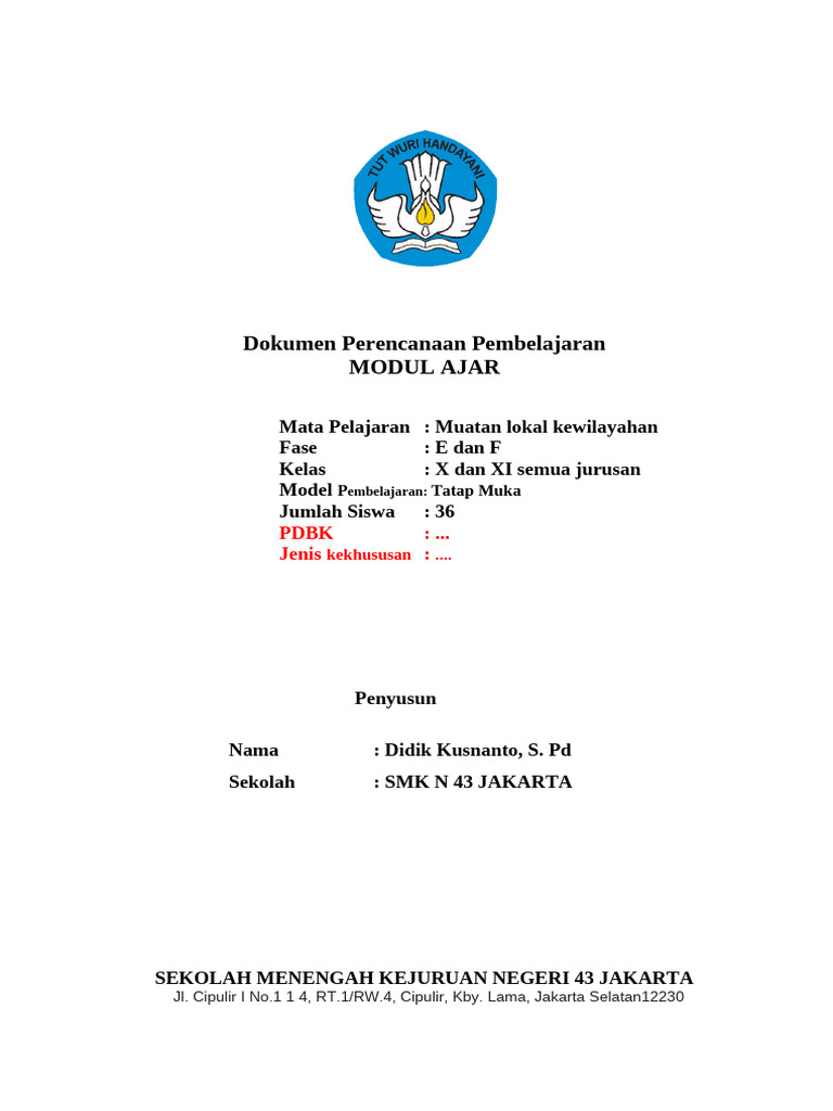 MODUL AJAR Mulok - XI - Berdiferensiasi PDBK | PDF