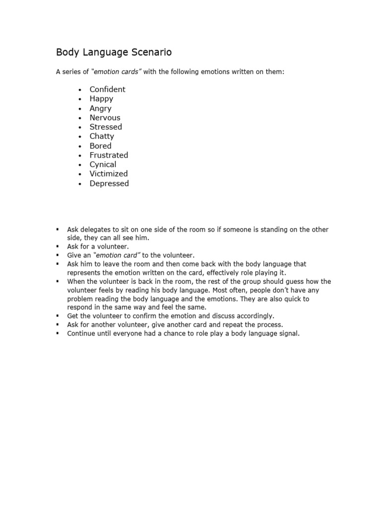 Interactions 5b. Body Language Scenario | PDF