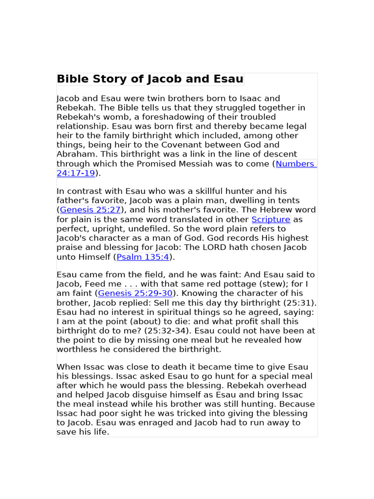 Bible Story of Jacob and Esau | PDF | Jacob | Rebecca