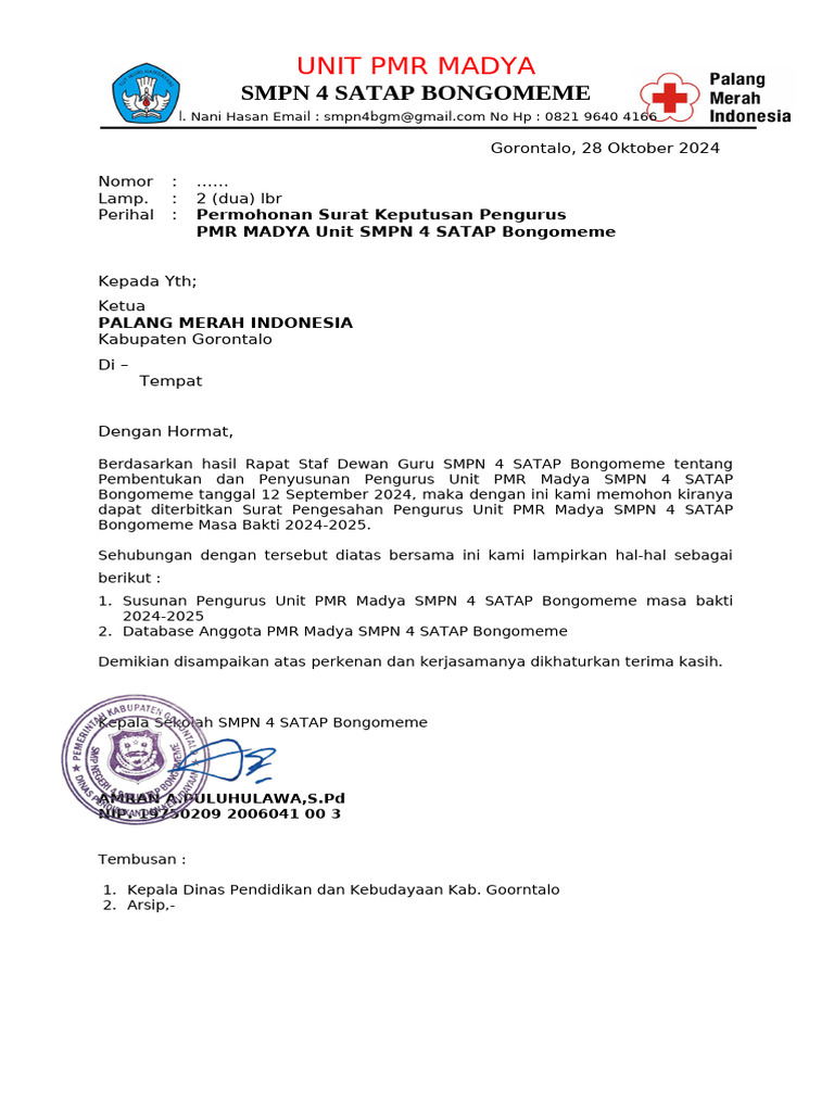 Surat Permohonan Penerbitan SK PMR | PDF