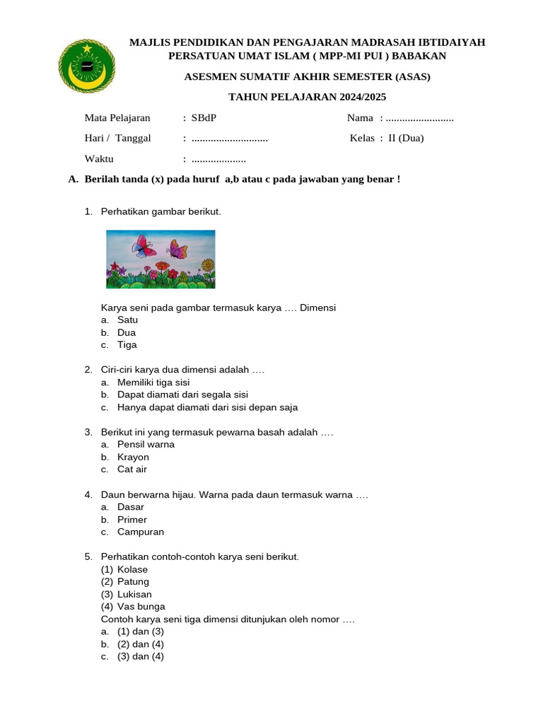 Soal SBDP Kurikulum Merdeka | PDF | Seni