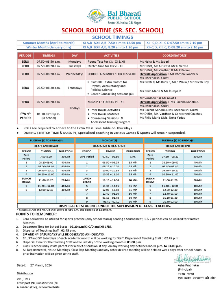 School Routine SR Secy - Latest | PDF