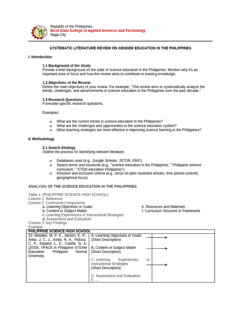SYSTEMATIC LITERATURE REVIEW FORMAT | PDF | Science | Curriculum